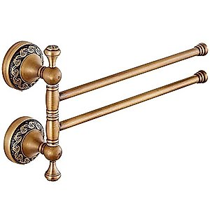 Leyden Swivel Towel Bar,Brass Towel Rack 2 Arm Bathroom Swing Hanger Holder Antique Wall Mounted Storage Organizer Space Saving Active