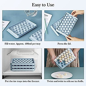 Zimmoo Ice Cube Tray, Round Ice Cube Trays for Freezer with Lid & Bin, 1.2 IN X 99 PCS Sphere Ice Ball Maker Molds Circle Ice Tray for Whiskey Cocktails Drinks (3 Trays 1 Ice Container and Scoop)