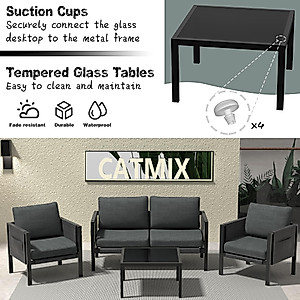 CATMIX Outdoor Patio Furniture, Aluminum Patio Furniture Conversation Set Metal Cushions Couch Outdoor Sectional Balcony Sofa Balcony Outside Chairs Porch