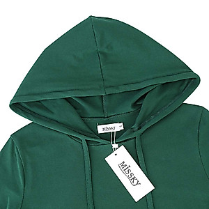 MISSKY Women 3/4 Sleeve Pocket Knee Length Slim Sweatshirt Hoodie Dress (XL,DarkGreen44#)