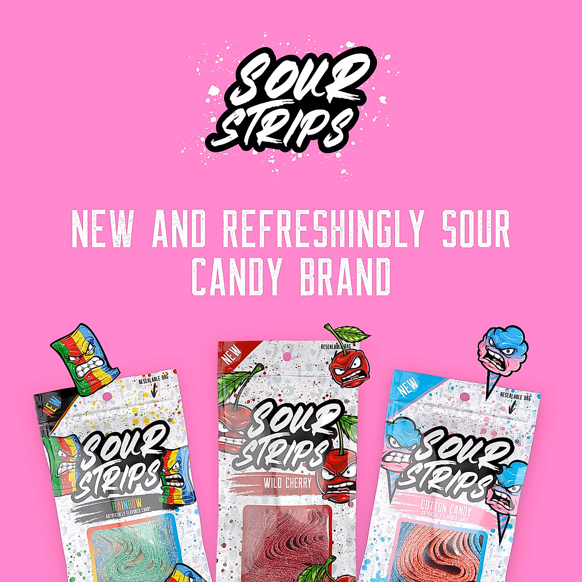 SOUR STRIPS Cotton Candy Flavored | Deliciously Chewy Belts Vegetarian Candies, 12 per Pack, 2 Pack