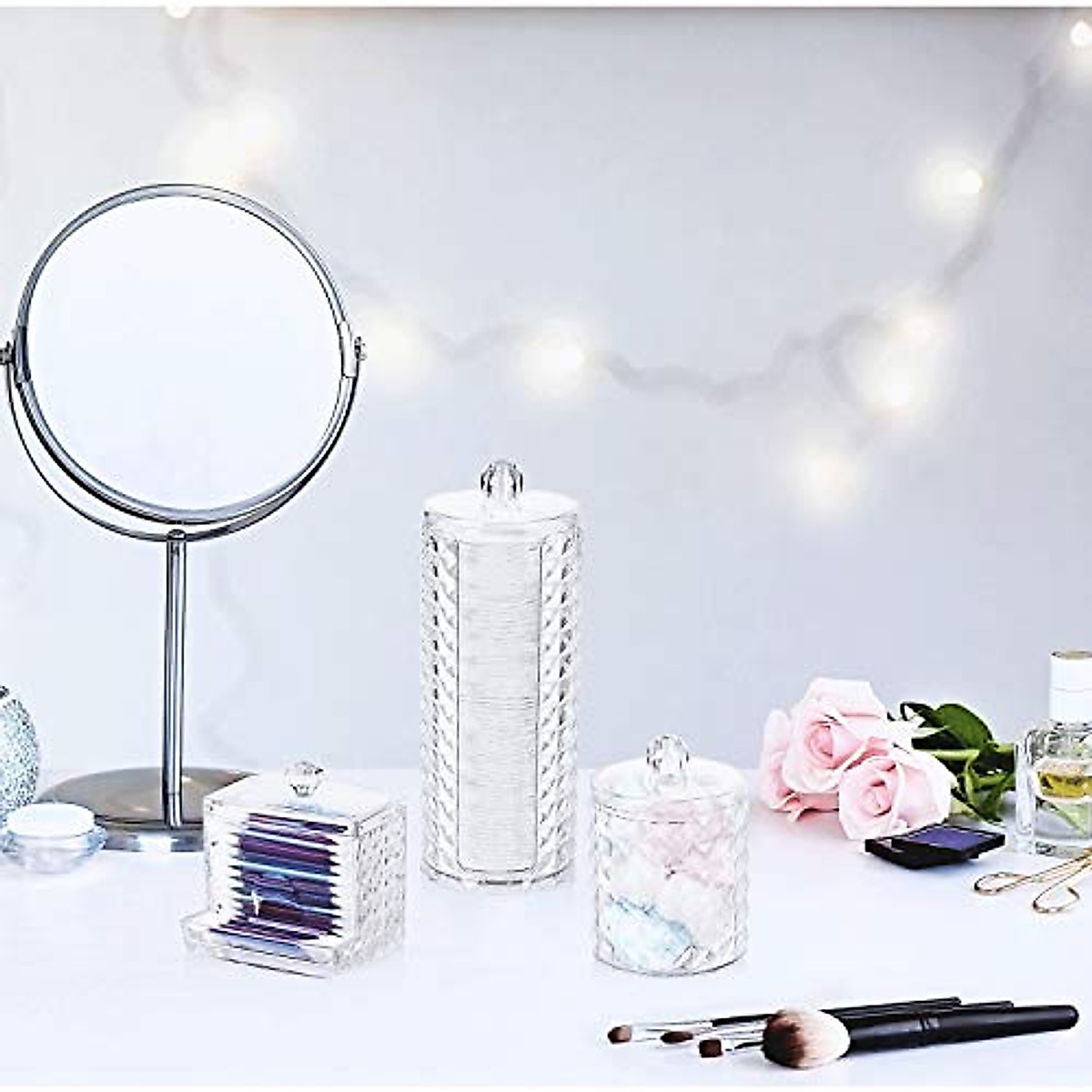 Aeon Design Makeup Organizer Set Cotton Ball,Cotton Pad And Q Tip Holder Vanity Organizer-Storage Containers On Bathroom Counters-Bathroom Organizer-Easy Organization With Compact Unique Design-3 Pack