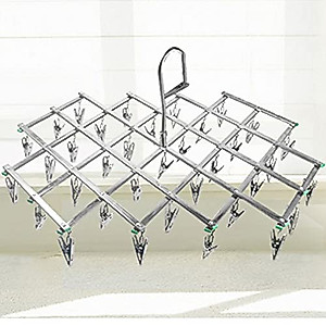 HEALLILY Sweater Hanger Stainless Steel Drying Hanger Clothes Drying Rack Swivel Hook Laundry Drying Rack with 35 Clips for Diapers Bras Towels Socks Underwear Foldable Hanger