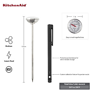 KitchenAid KQ901 Instant Read Food Thermometer for Kitchen or Grill, TEMPERATURE RANGE: 20F to 220F, 1 inch dial, Black