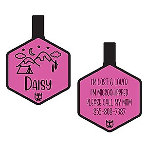 Silicone Silent Dog Tag Personalized with 5 Lines of Custom Deep Engraved Durable Soundless Pet ID Name Tag Hexagon Pink