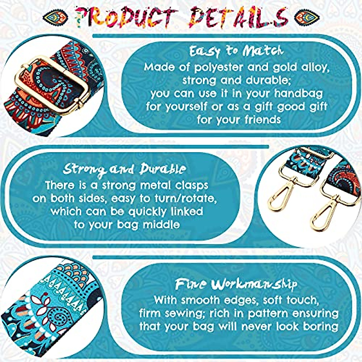 Weewooday 3 Pieces Crossbody Straps Adjustable Purse Straps Replacement handbag Strap Guitar style Strap for Women (Vintage Style)