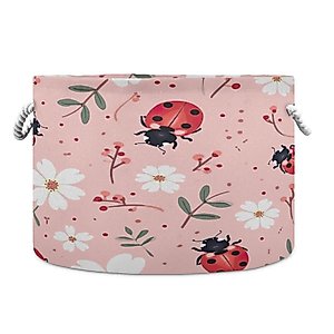 SDMKA Lady Bugs on Pink Laundry Basket Extra Large Storage Basket 20" x 14" Blanket Basket Toy Basket Decorative Cotton Rope Handle Laundry Hamper