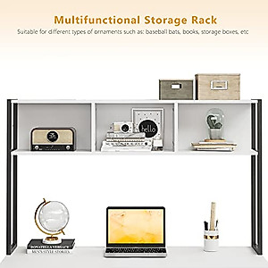 BANTI L-Shaped Desk with Hutch, 60" Corner Computer Desk, Home Office Gaming Table with Storage Shelves, Space-Saving, White