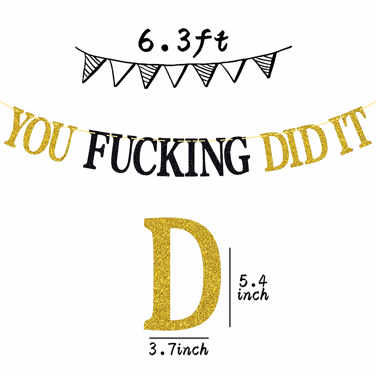 You Fucking Did It Banner, We are Proud of You, High School Grad/University Grad Graduation Party Decorations Supplies, Black & Gold Glitter