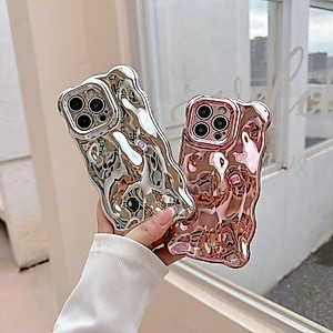 JANDM Case for iPhone 14 Pro Max,3D Wave Bubble Shape Ripple Chrome Pattern Soft Non-Yellowing Bumper Case Glitter Shiny Camera Shockproof Women Girls Cover Case for iPhone 14 Pro Max -Silver