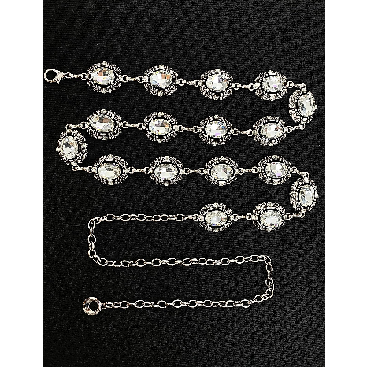 BEMYLV Bling Western Silver Chain Belts for Women Dresses Sparkly Rhinestone Waist Belt for Wedding Evening Dress