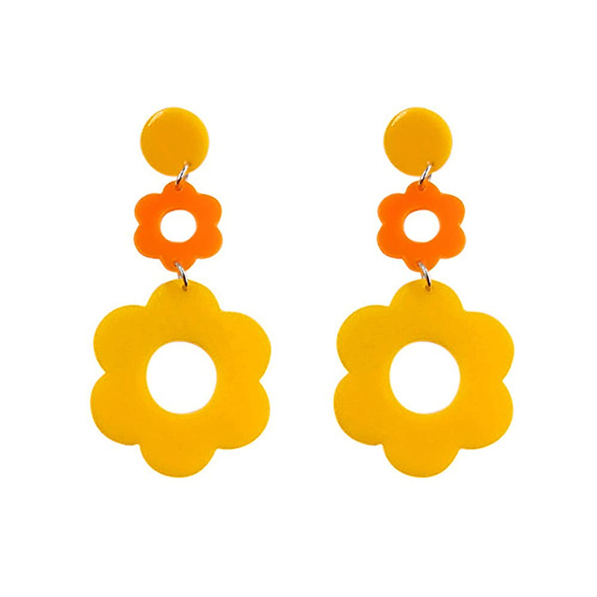Acrylic Flower Earrings for Women,Double Daisy Drop Earrings,Resin Flowers Floral Earrings for Women Y2k Yellow White Flowers 60/70s Earrings (Yellow)