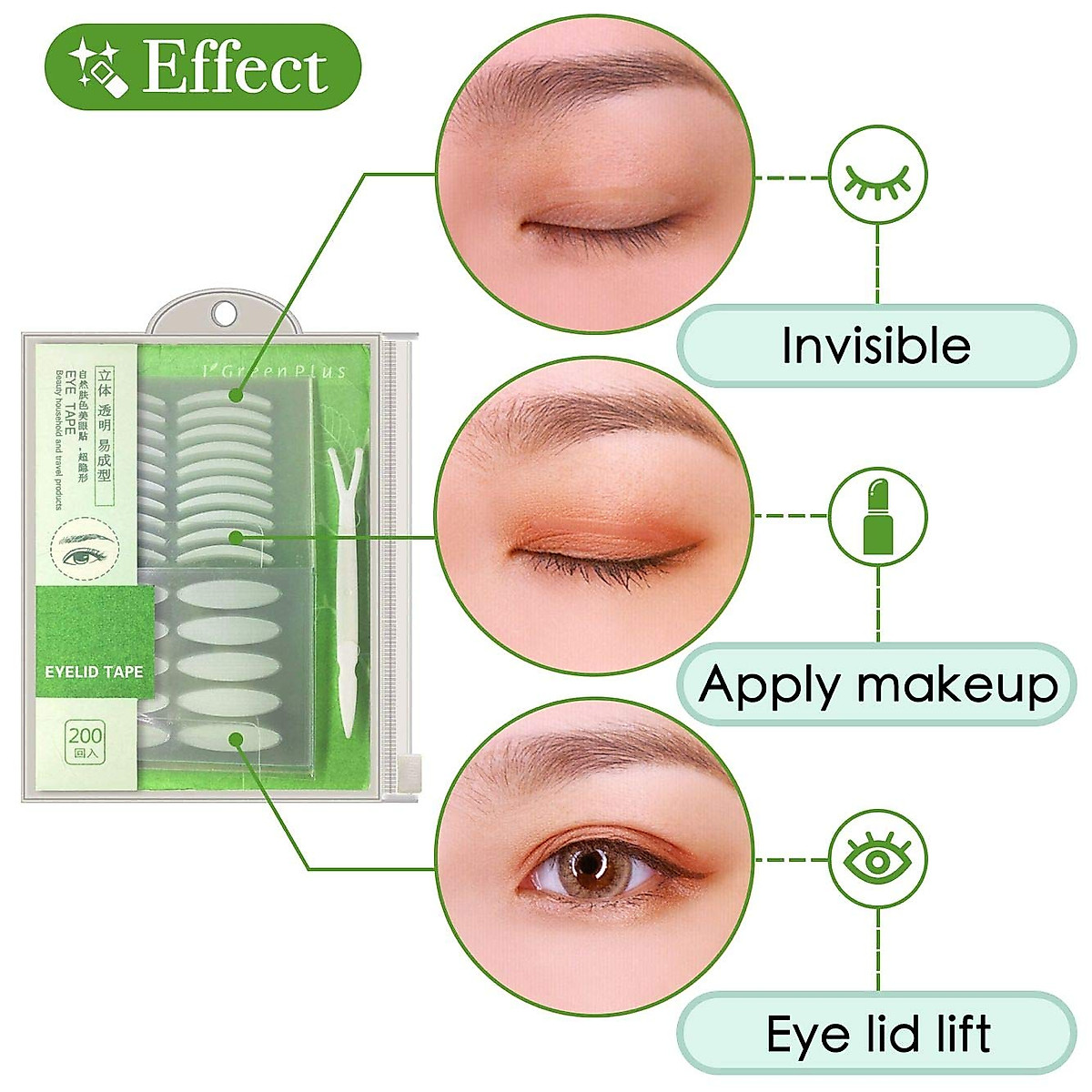 400Pcs Natural Invisible Single Side Eyelid Tape Stickers Medical-use Fiber Eyelid Lift Strip, Instant Eye Lift Without Surgery, Perfect for Uneven Mono-Eyelids, 100 Pairs Slim + 100 Pairs Wide