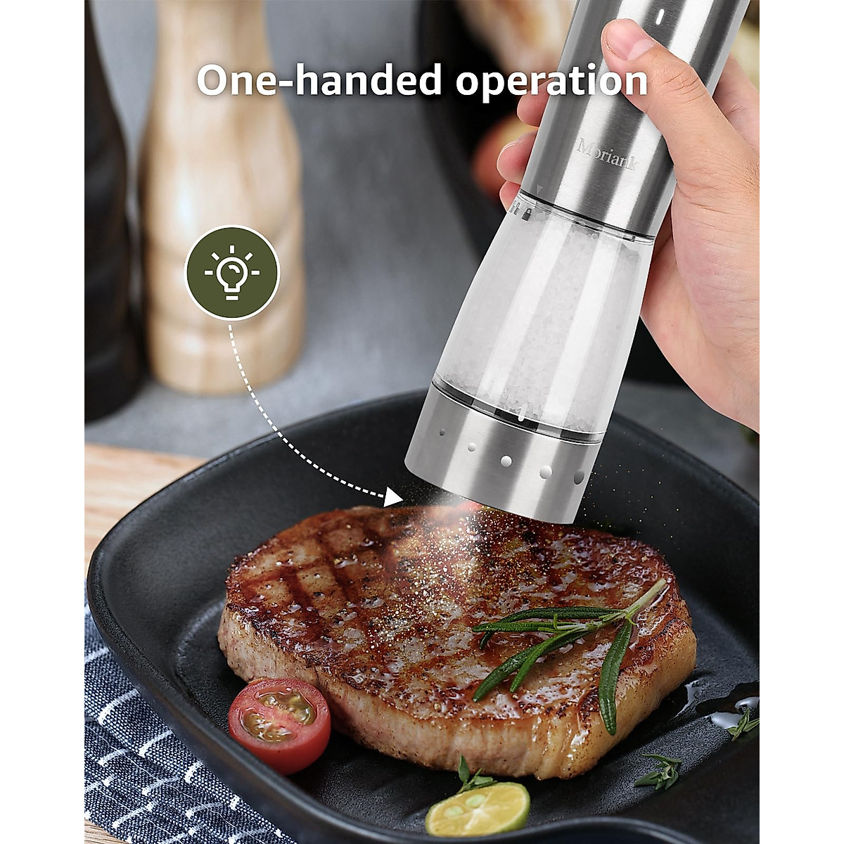 Electric Salt and Pepper Grinder Set, Large Capacity 5.3oz Salt and Pepper Grinder Set with Adjustable Coarseness, Rechargeable Stainless Steel Electric Pepper Grinder with Elegant Storage Base