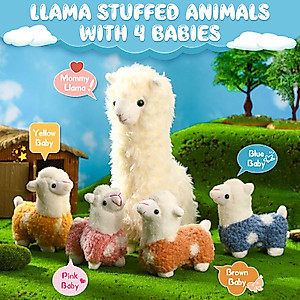 Civaner Valentine's Day Gift Llama Stuffed Animal with 4 Baby Llama Cute Alpaca Plush Set Kawaii Alpaca Soft Pillow Party Favor for Kids Girl Mardi Gras Easter Birthday Anniversary Student Home Decor