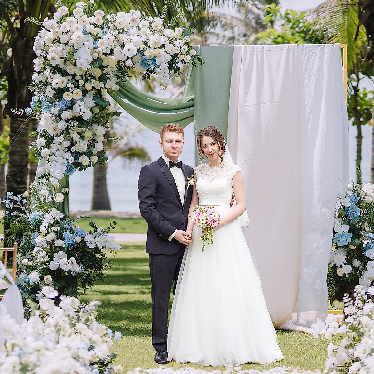 Backdrop Stand Heavy Duty 8x8 FT Pipe and Drape Backdrop Kit Gold Adjustable Square Metal Arch Stand Frame for Parties Wedding Photo Booth Background Decoration