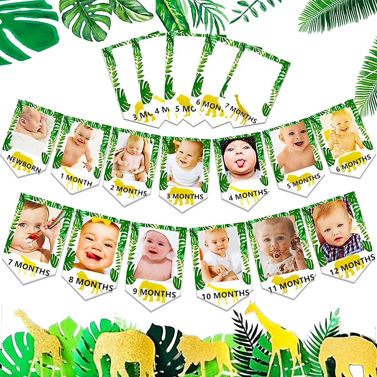 JeVenis Jungle Gold Monthly Photo Banner Wild One Monthly Photo Banner Safari First Birthday Banner Monthly Photo Banner Zoo Jungle Banner
