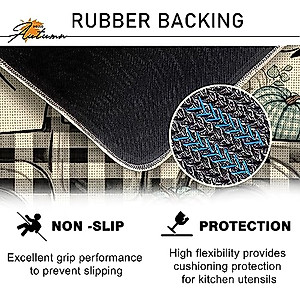 Tailus Hello Pumpkin Teal White Fall Kitchen Rugs Set of 2, Blue Autumn Plaid Check Truck Kitchen Mats Decor, Farmhouse Thanksgiving Floor Door Mat Home Decorations - 17x29 and 17x47 Inch