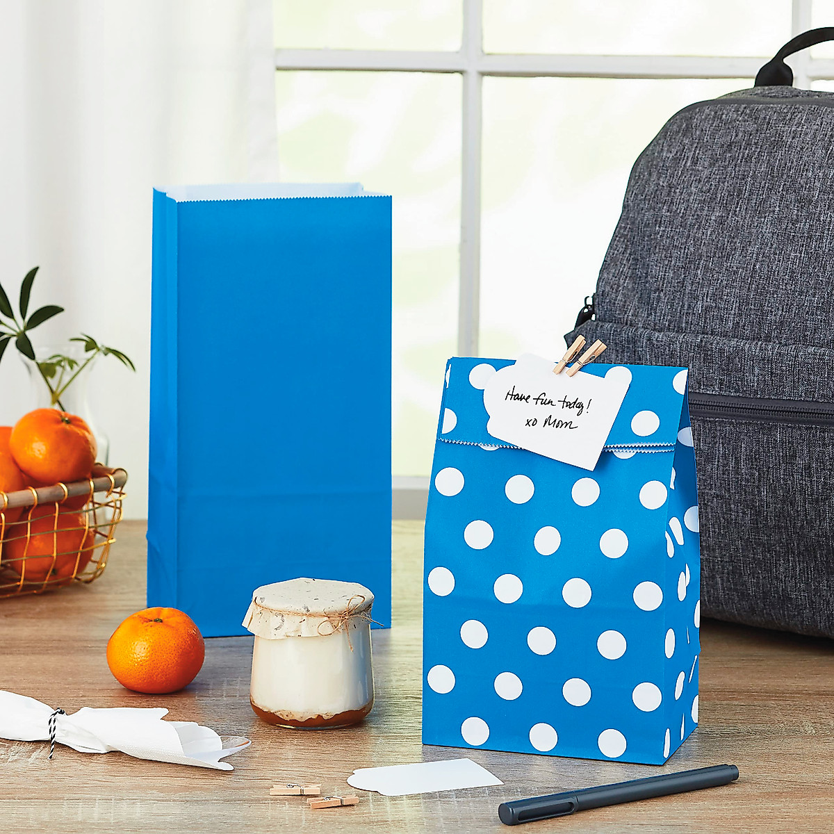 Hallmark Blue Party Favor and Wrapped Treat Bags, Assorted Designs (30 Ct., 10 Each of Chevron, White Dots, Solid) for Birthdays, Baby Showers, School Lunches, Hanukkah, Care Packages, May Day