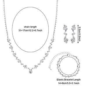Jmkcoz Women Jewelry Set Silver Necklace Earrings Bracelet Rhinestone Crystal Bridal Wedding Jewelry Sets for Brides Bridesmaid Wedding Party (Style 2)
