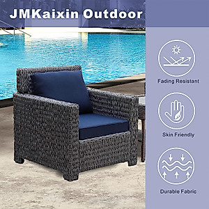 JMKaixin Outdoor Seat/Back Deep Chair Cushion Set for Patio Furniture - Lounge Chair Cushions with Zipper - Water-Resistant Patio Chair Cushions 22x22