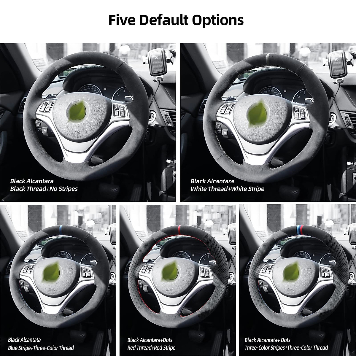 Alfanxi Hand Stitch Alcantara Steering Wheel Cover Compatible with BMW M3 E90 E92 E93 2008-2013 (White Stripe)