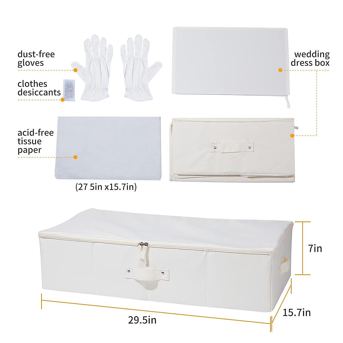 Yakucho Wedding Dress Box-Wedding Dress Preservation Box with 20 Sheets of Acid Free Tissue Paper for Storage Wedding Dress Storage Box Kit(Beige)