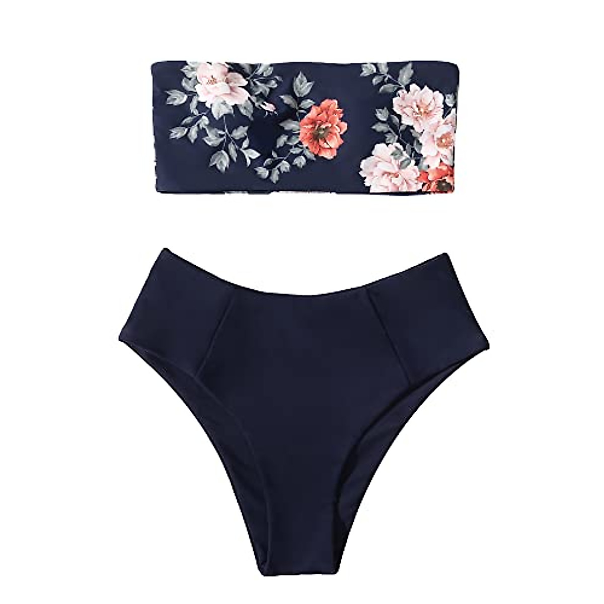 OMKAGI Women Bandeau Bikini Swimsuits Cheeky Off Shoulder Bathing Suit(XL,38-Floral)