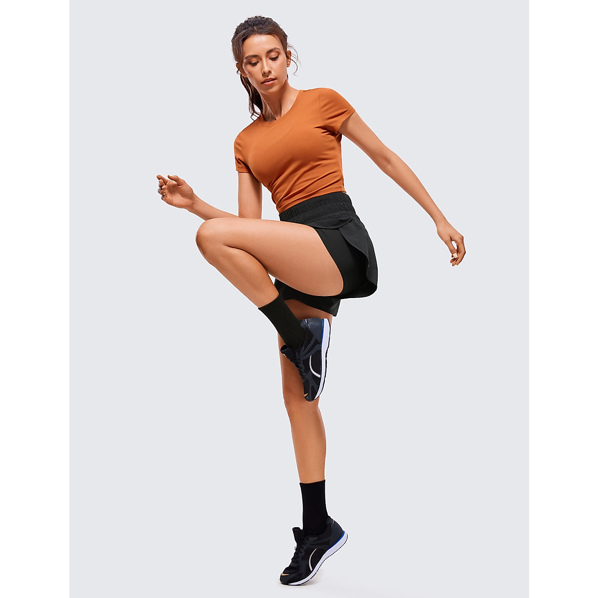 CRZ YOGA 2 in 1 High Waisted Running Shorts for Women 3" - Split Breathable Athletic Tennis Gym Workout Shorts with Pockets Black Medium