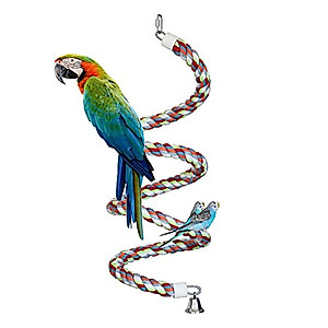 Rope Bungee Perch Bird, 83inch Kintor Pure Natural Colorful Bead Cage Chewing Toys for Small Medium Parrot (83inch Length)