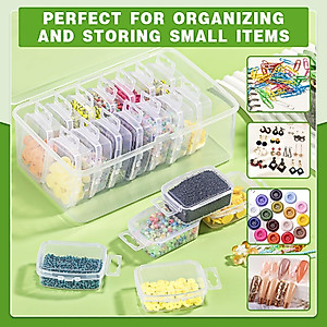 FOUSNOW 21 Pcs Small Bead Organizers With Lids, Mini Clear Plastic Containers and Storage Box for Collecting Jewelry, Bead, Sticker, with Hinged Lid Transparent Craft Supply Case