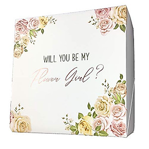 Set of 2 Flower Girls Proposal Gift Boxes 8x8x4 inches with Rose Gold Foil Letters & 2 Proposal Cards. (2 Flower Girl, 2)