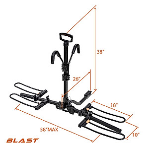 HYPERAX Blast 2 -Hitch Mounted E Bike Rack Carrier for 2 inch/1.25-inch Hitch- Fits Up to 2 X 55 lbs E Bikes MTBs Gravel Road Bikes with Up to 3-inch Tires Suitable for SUV, Trucks, Sedan, NO RV USE!
