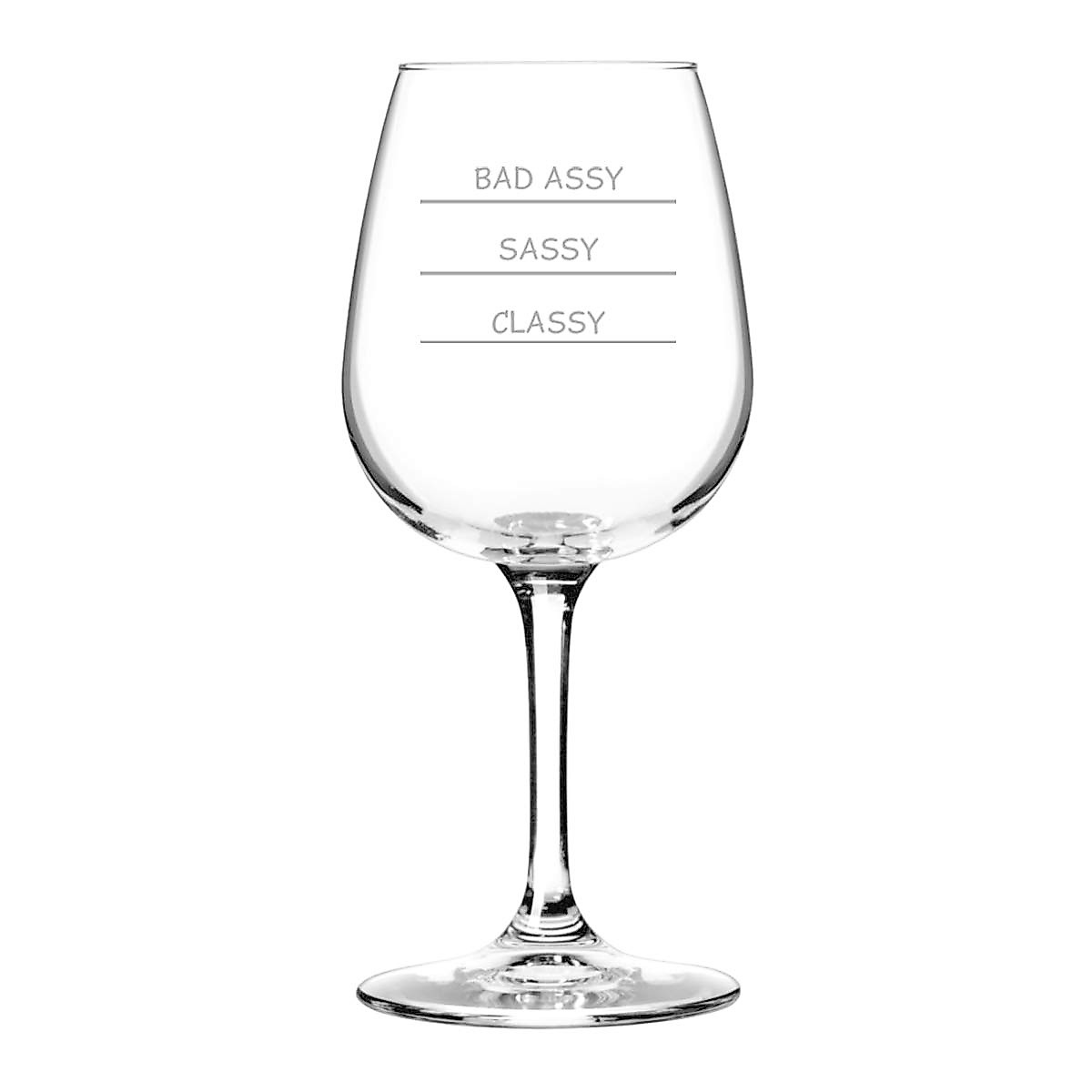 DU VINO Classy Sassy Bad Assy Funny Novelty Wine Glass - 12.75 oz. - Humorous Smart Assy Present for Mom, Women, Friends, or Her - Made in USA