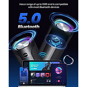 AUKTECH Bluetooth Speakers - Portable Speakers Bluetooth Wireless(100ft), 24W Loud Stereo Sound, Led Lights, 20H Playtime, IPX7 Waterproof Speaker for Outdoor, Home, Party, Beach, Shower