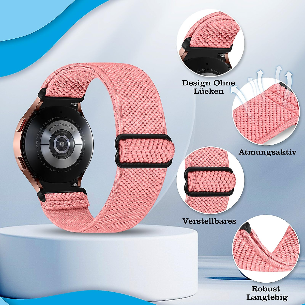 No Gap Band Compatible with Samsung Galaxy Watch 6/5/4 Band 40mm 44mm/Galaxy Watch 6 Classic Band 43mm 47mm/Galaxy Watch 5 Pro Band 45mm/Galaxy Watch 4 Classic Band,Soft Adjustable Elastic Nylon Band