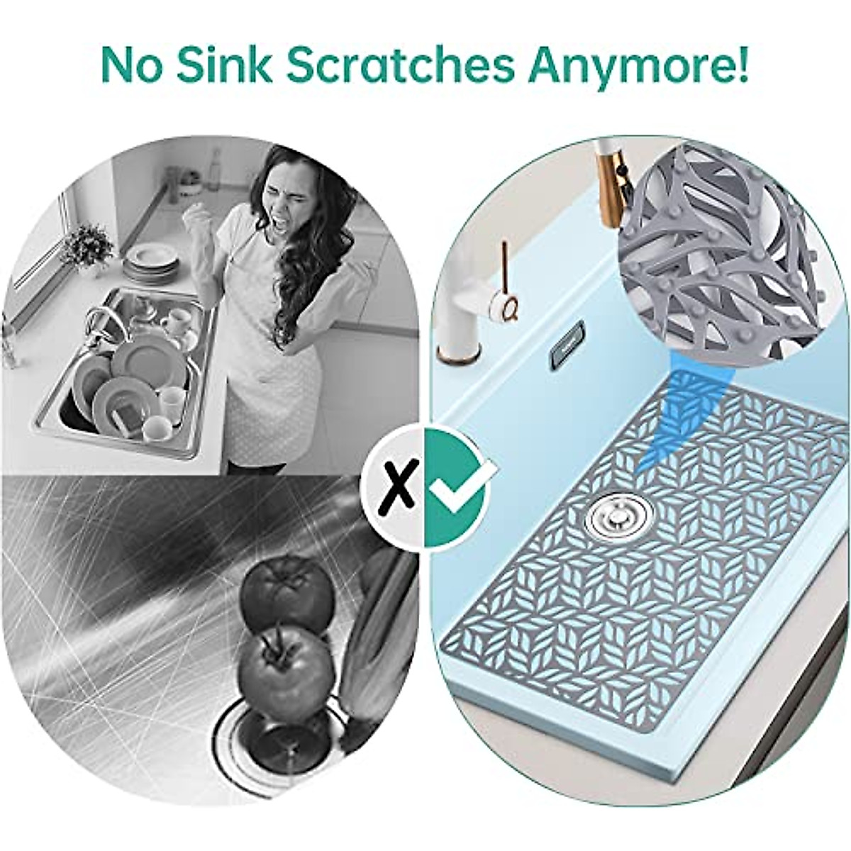 QKVCX Silicone Sink Protectors for Kitchen Sink 28.25"x15.25" Sink Protectors for Bottom of Farmhouse Stainless Steel Porcelain with Rear Drain Hole for Sink Bowl,Sink Mat for Rectangle Porcelain Sink