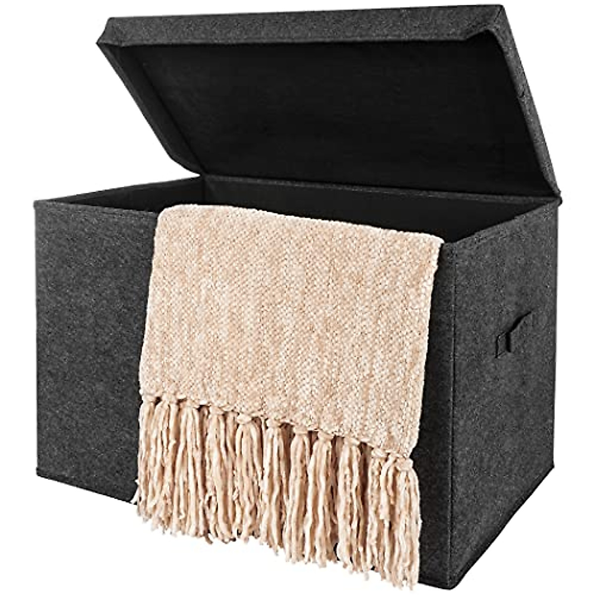 Sammy & Lou Charcoal Felt Toy Box; Collapsible; Two Handles; Hinged Lid; 22 in x 14.5 in x 15 in