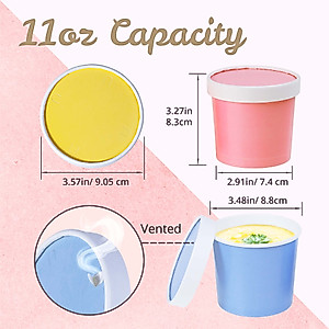 MATICAN Paper Ice Cream Cups with Lids, 40-Pack 11-Oz Soup Cups with Lids, Disposable Ice Cream Containers, 11-Ounce, 5 Pastel