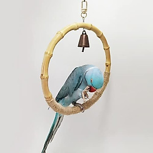 Hanging Bird Cage Swing Toy Natural Bamboo Parrot Perch Swing Hanging Bird Perch with Stand Small Wood Bird Toys Cockatiel Cage Accessory for Finch Budgie Conure (Large)