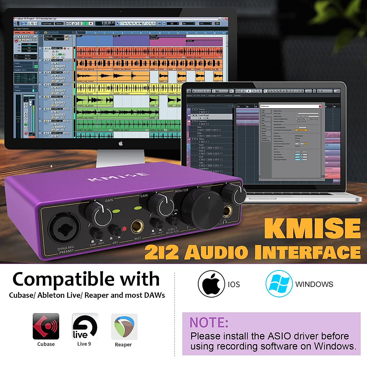 USB Audio Interface for PC-Kmise 2i2 Audio Equipment Computer Recording Sound Card,High Compatibility,Studio Quality Recording for Live Streaming Podcasting