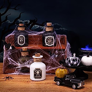 Halloween Decorations Indoor - Halloween Tiered Tray Decor - 3 pcs Glass Potion Bottles with 6pcs Stickers - Black and White Apothecary Bottles - Halloween Decorations for Party Home Table Kitchen