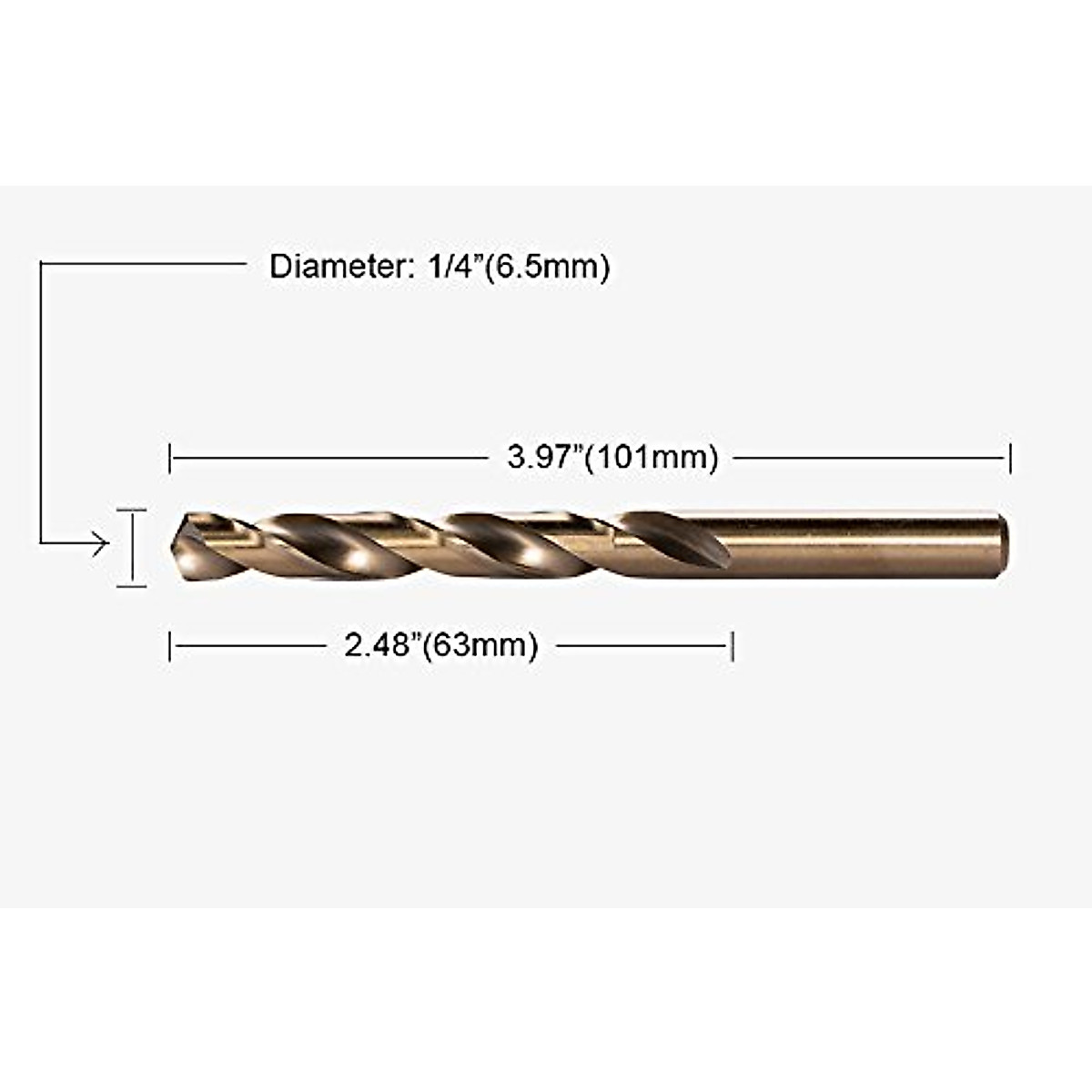 BEILI TOOLS HSS M35 Cobalt Twist Drill Bits, Pack of 10 (6.5mm, 1/4")