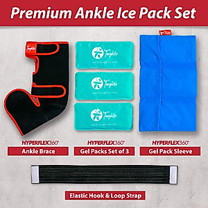 Ankle Ice Pack Wrap for Swelling - Compression Foot & Ankle Pain Relief, Hot & Cold Therapy for Swelling, Sprains, Achilles Tendonitis, Plantar Fasciitis - Extra Sleeve, Strap & Reusable Gel Ice Packs