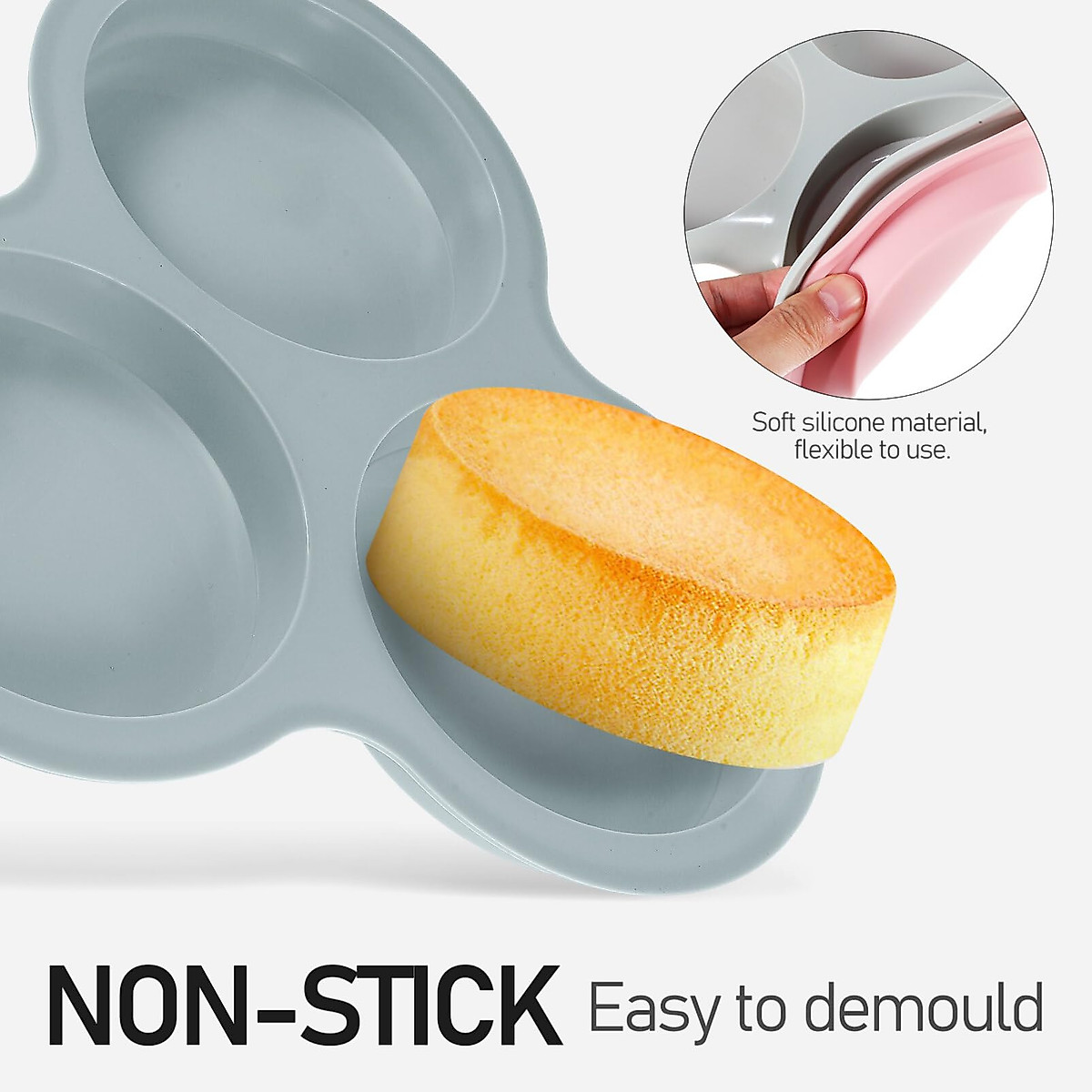 Mobestech 2Pcs Silicone Egg Molds Air Fryer for Egg Bites, Silicone Muffin Pans Chocolate Molds Muffin Tops, Breakfast Sandwiches, Hamburger Buns, Air Fryer Accessories (Blue+Pink)