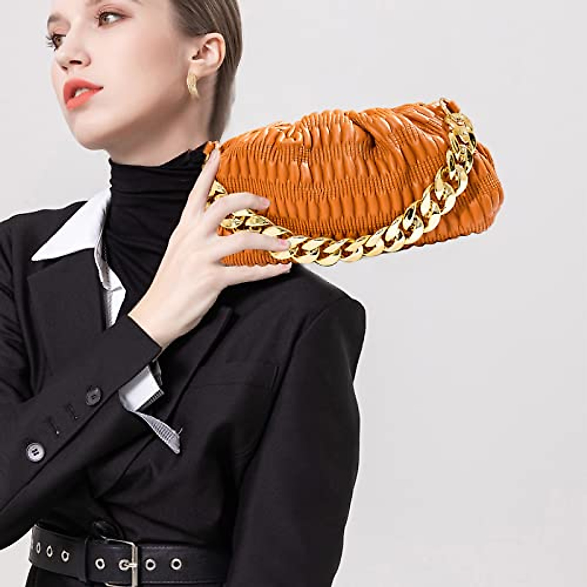 TUGONK Women's Designer Shoulder Bag Ruched Cluch Purse Dumpling Shoulder Bag Chain Pouch Bag for Women