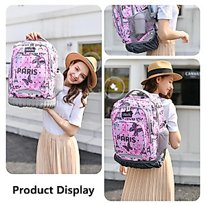 NEW TILAMI Rolling Backpack 18 Inch, Boys Girls Cute Wheeled Laptop Boys Girls Travel School Student Trip Bag, Pink Love