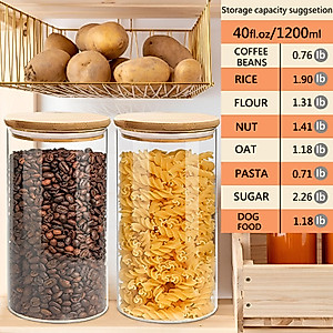 VIEWELLD Airtight Glass Storage Canister with Wood Lid(40 fl.oz), Clear Food Storage Container Jar with Sealing Bamboo Lid for Noodles Flour Cereal Rice Sugar Tea Coffee Beans, Round Set of 3