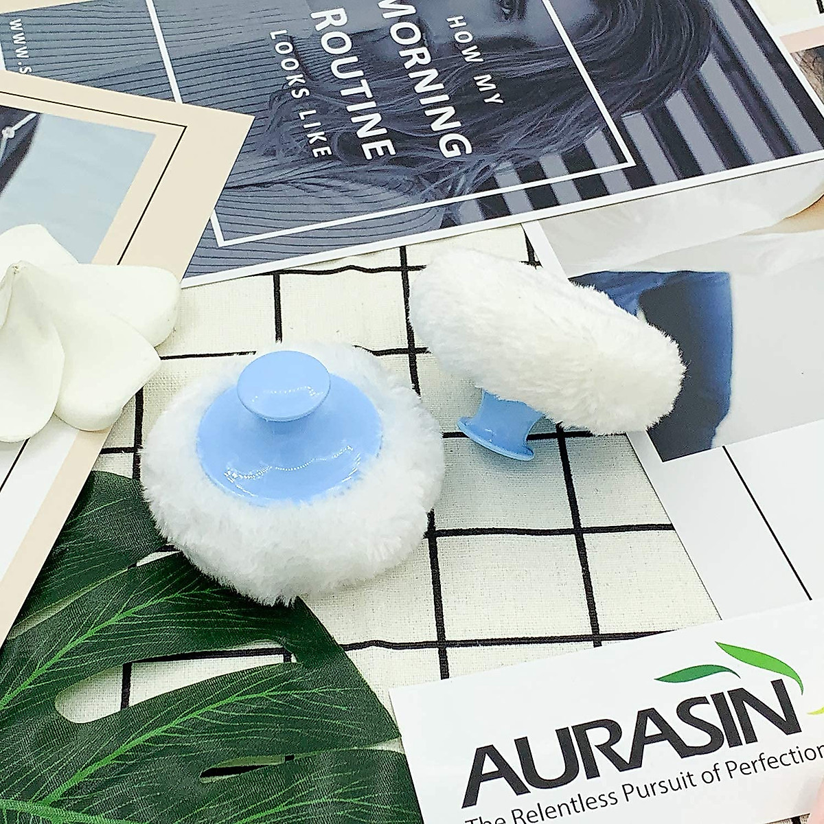 2 Large Fluffy Powder Puff, Body Cosmetic Powder Puff, Soft Face Body Powder Puff for Baby& Kid& Adult (3.2 Inch with Hand Holder, Blue)