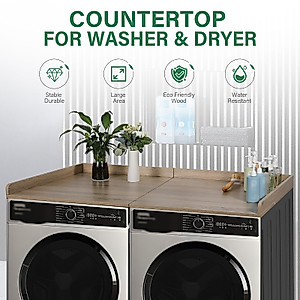 Washer Dryer Countertop, Laundry Countertop with Edge Rails, 27.5" Depth x 54" Washer and Dryer Covers for the top, for for Laundry Room Organization and Storage（Knife wood color）